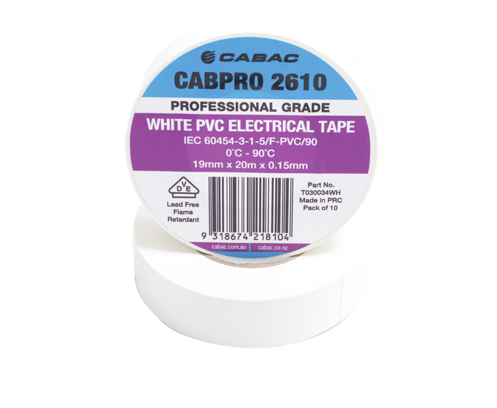 Cabac Cabpro Pvc Tape 2610 - White 19Mm X 20M | Cables Online